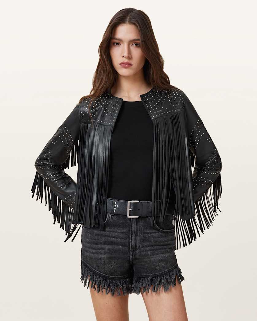 Asta Leather Tassel Jacket Black | ALLSAINTS